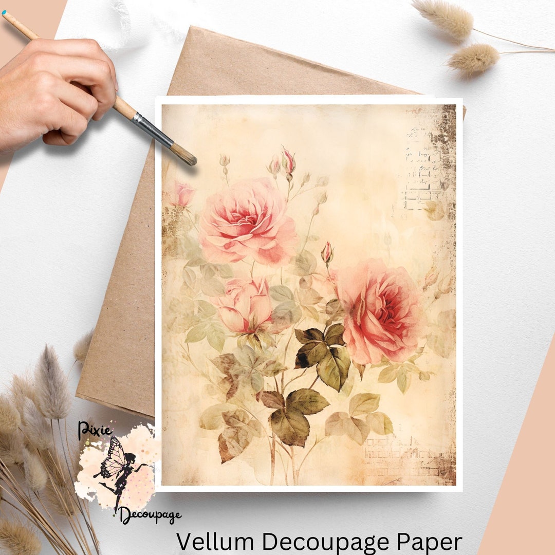 Vintage Roses 5 Vellum Decoupage Paper Us Letter Size Shipped To You