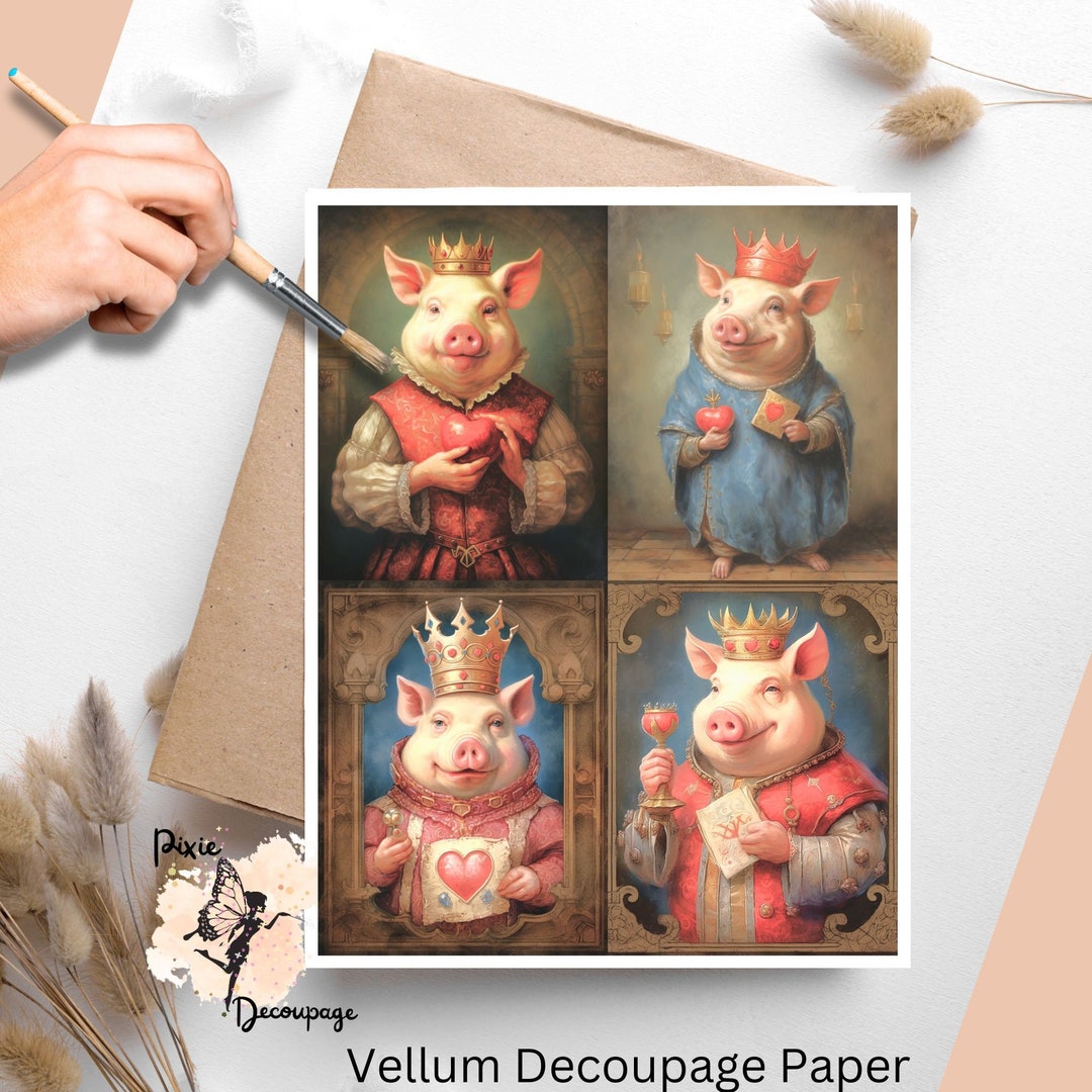 Valentine King Pig Collage 1, Decoupage Paper US Letter Size, Shipped ...