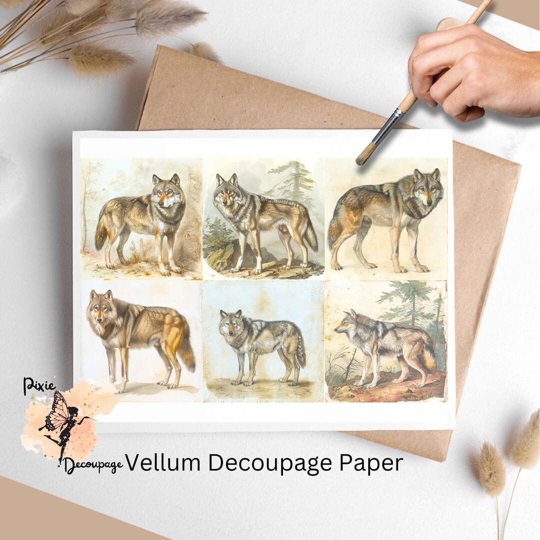 Vintage Wolf Collage 1, Vellum Decoupage Paper US Letter Size, Shipped ...