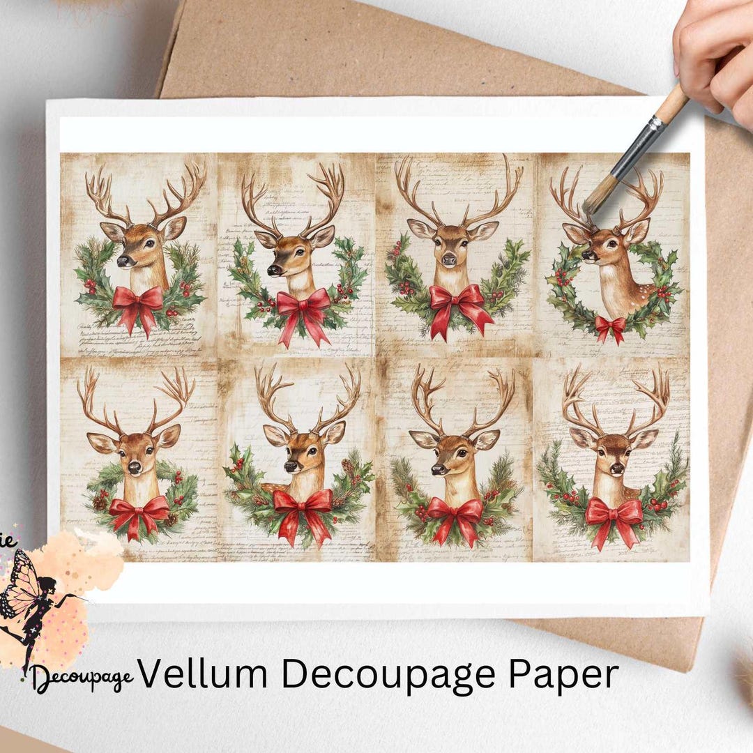 Christmas Stag Collage 1, Decoupage Paper US Letter Size, Shipped to ...