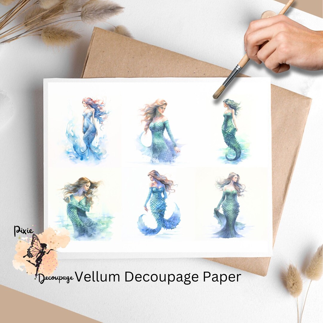 Mermaid Collage 2, Vellum Decoupage Paper US Letter Size, Shipped to ...