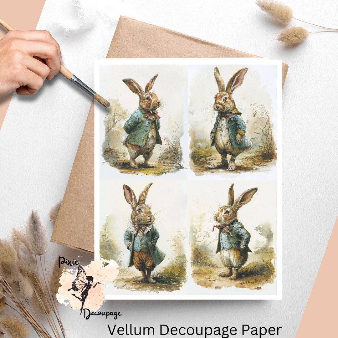 Storybook Rabbit 3 , One Sheet Decoupage Paper US Letter Size - Etsy