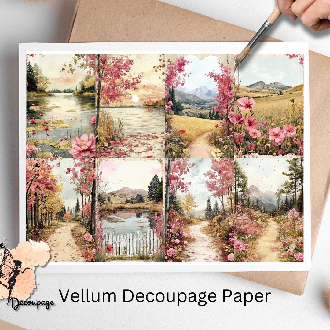 Shabby Chic Farm Landscape 3 , One Sheet Decoupage Paper US Letter Size ...