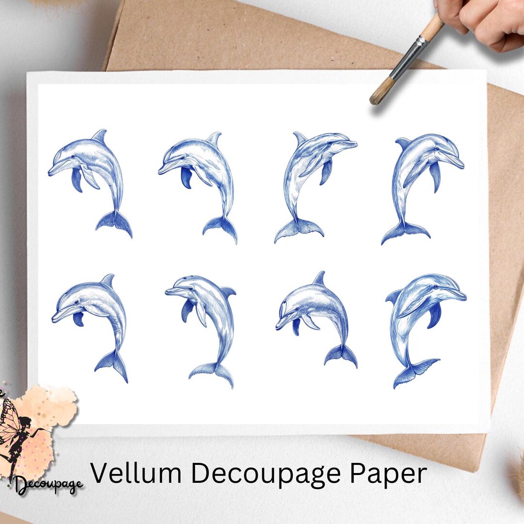 Blue Dolphin Collage 1, Vellum Decoupage Paper US Letter Size, Shipped ...