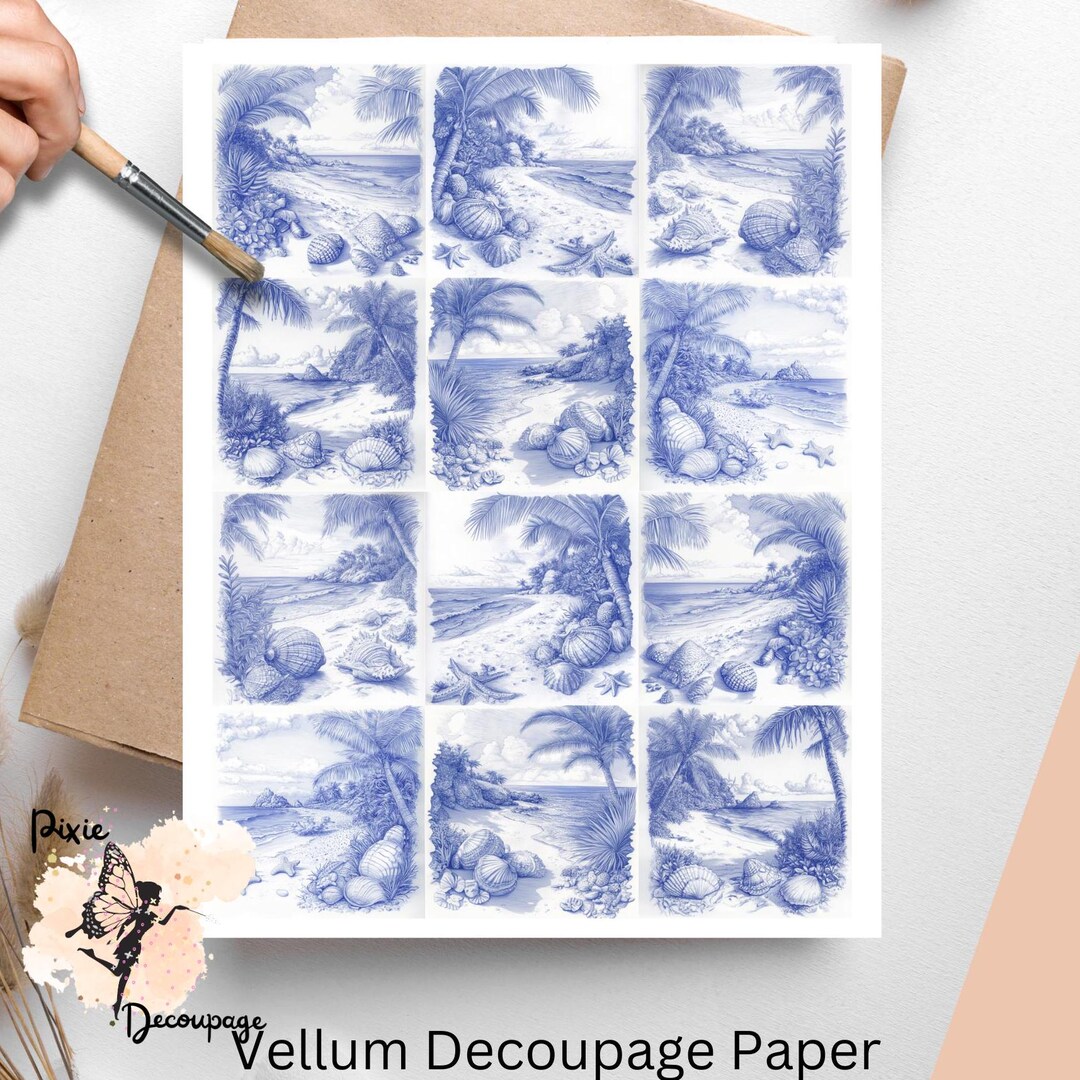 Blue Beach Scenes Collage 2, Vellum Decoupage Paper US Letter Size ...