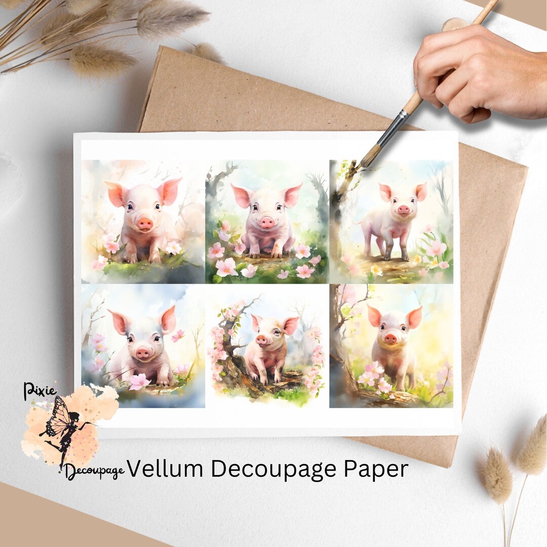 Pig in Spring 4 , One Sheet Decoupage Paper US Letter Size - Etsy