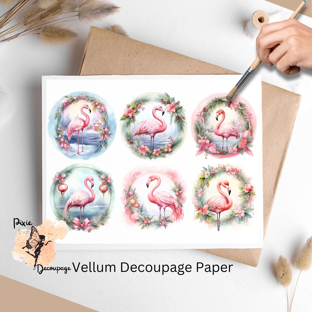 Shabby Chic Christmas Flamingo Circle Collage 1, Vellum Decoupage Paper ...