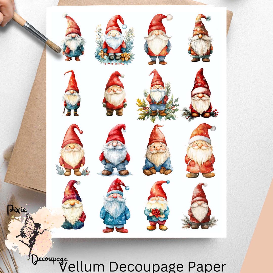 Christmas Gnome Collage 1, Decoupage Paper US Letter Size, Shipped to ...