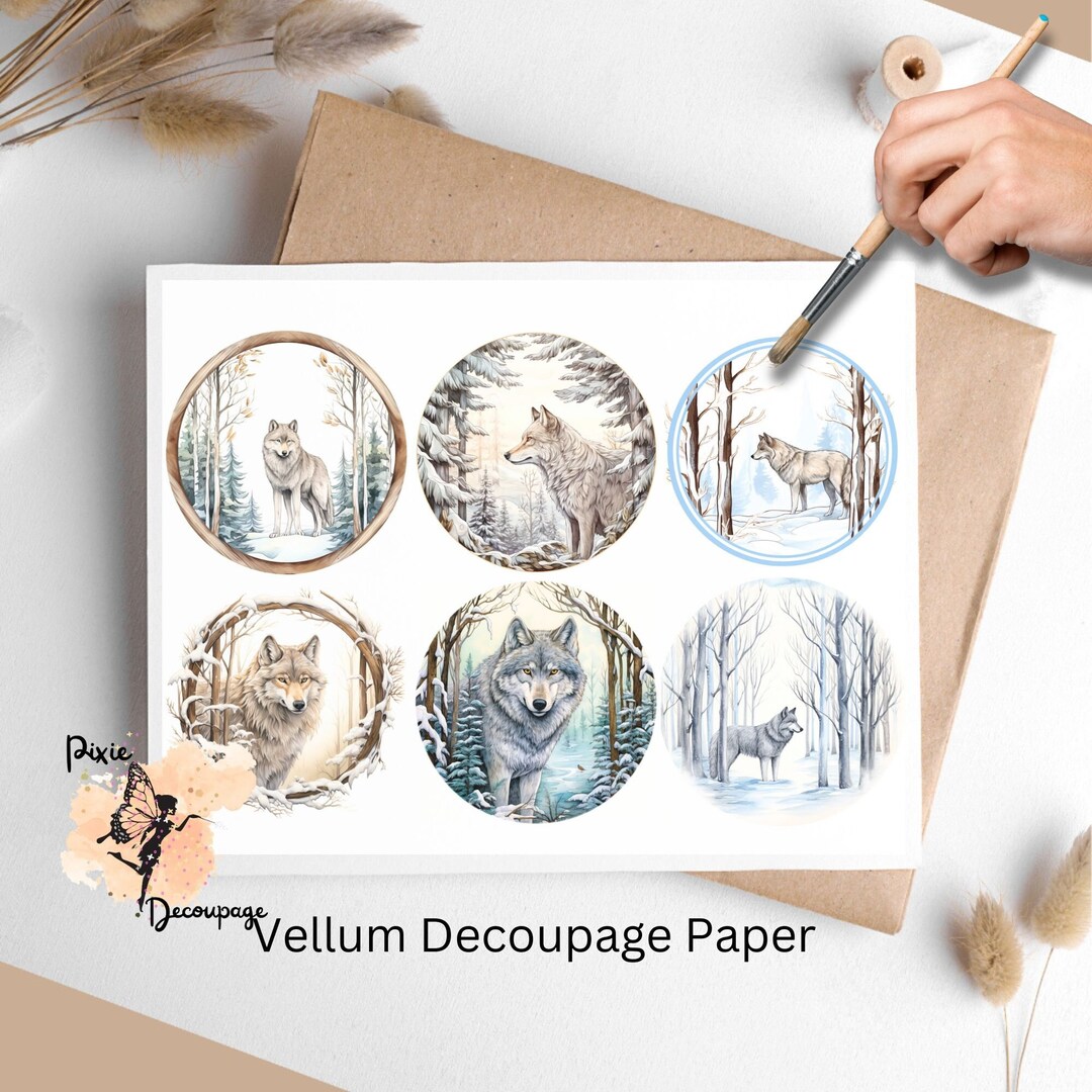 Wolf in Snowy Forest Collage 2, Vellum Decoupage Paper US Letter Size ...