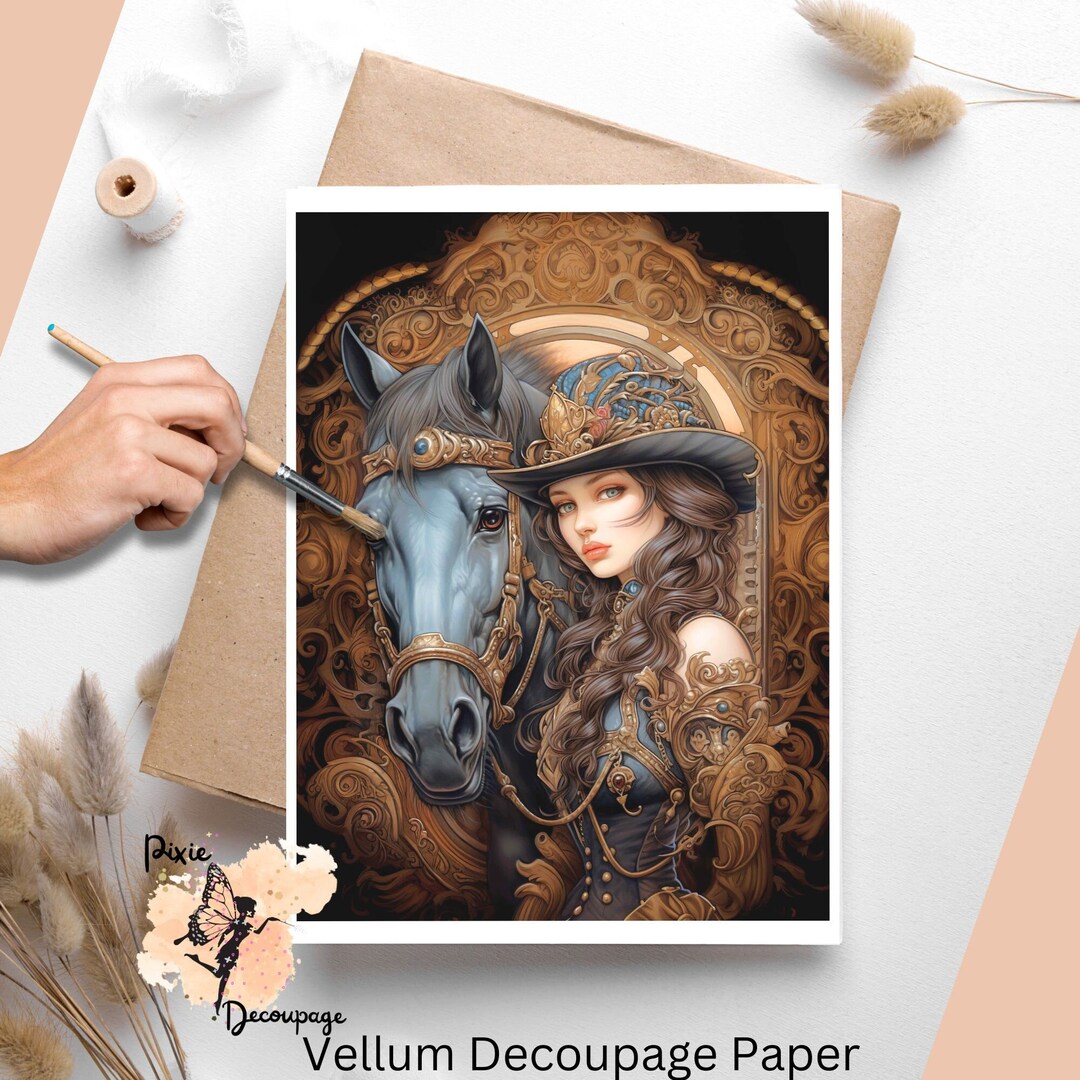 Steampunk Girl and Horse 3 Decoupage Paper US Letter Size, Shipped to ...