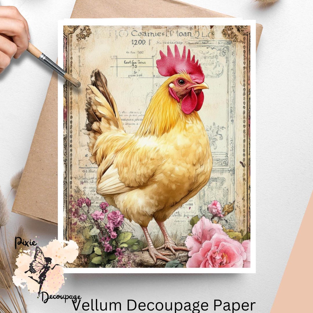 Shabby Chic Farm Chicken, Vellum Decoupage Paper US Letter Size ...