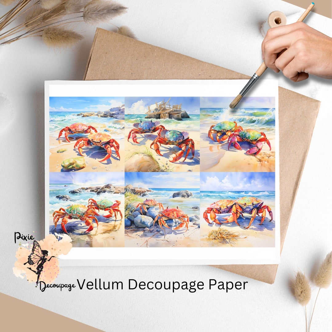 Crabs on the Beach Collage 1, Decoupage Paper US Letter Size, Shipped ...