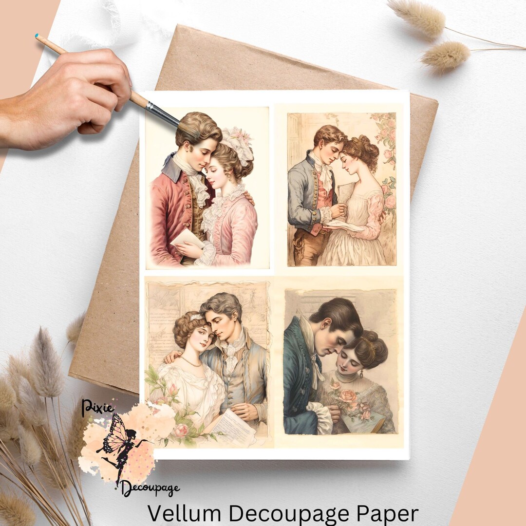 Vintage Love Couple Collage 1, Vellum Decoupage Paper US Letter Size ...