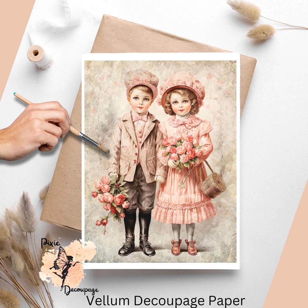 Vintage Valentine's Children 1 , One Sheet Decoupage Paper US Letter ...