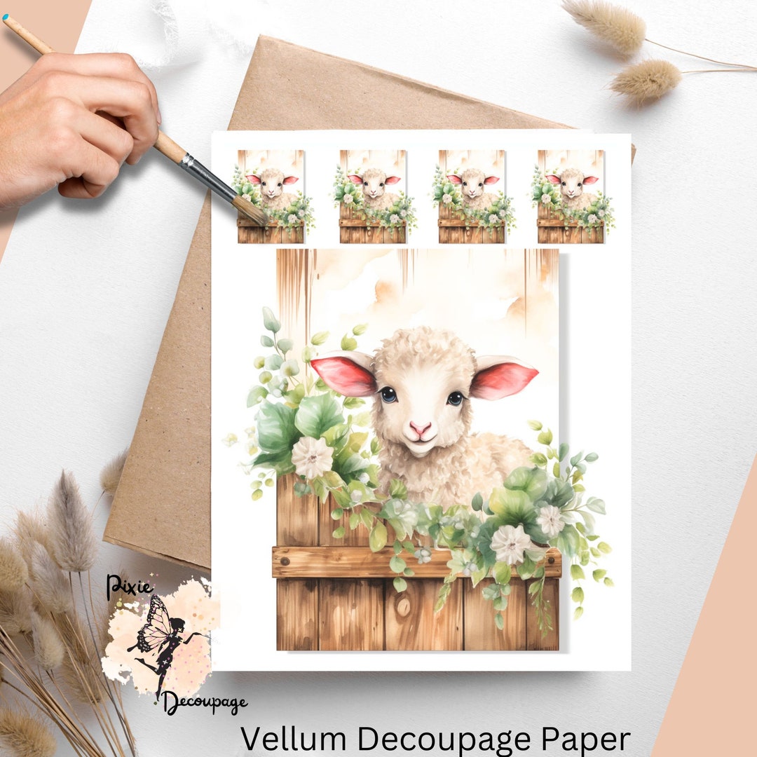 Sheep Peeking Out Barn Door 2 Decoupage Paper US Letter Size, Shipped ...