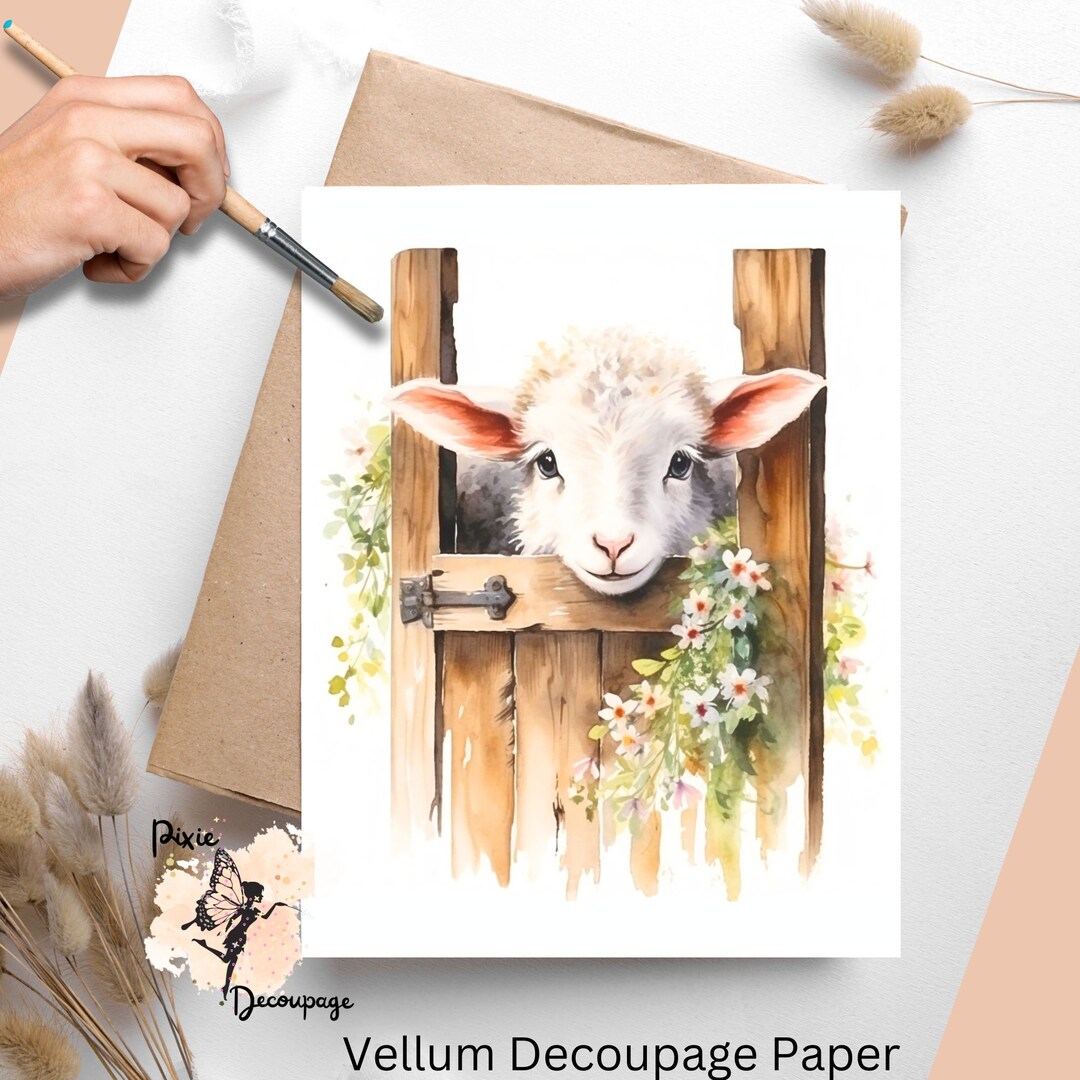 Sheep Peeking Out Barn Door 1, Vellum Decoupage Paper US Letter Size ...