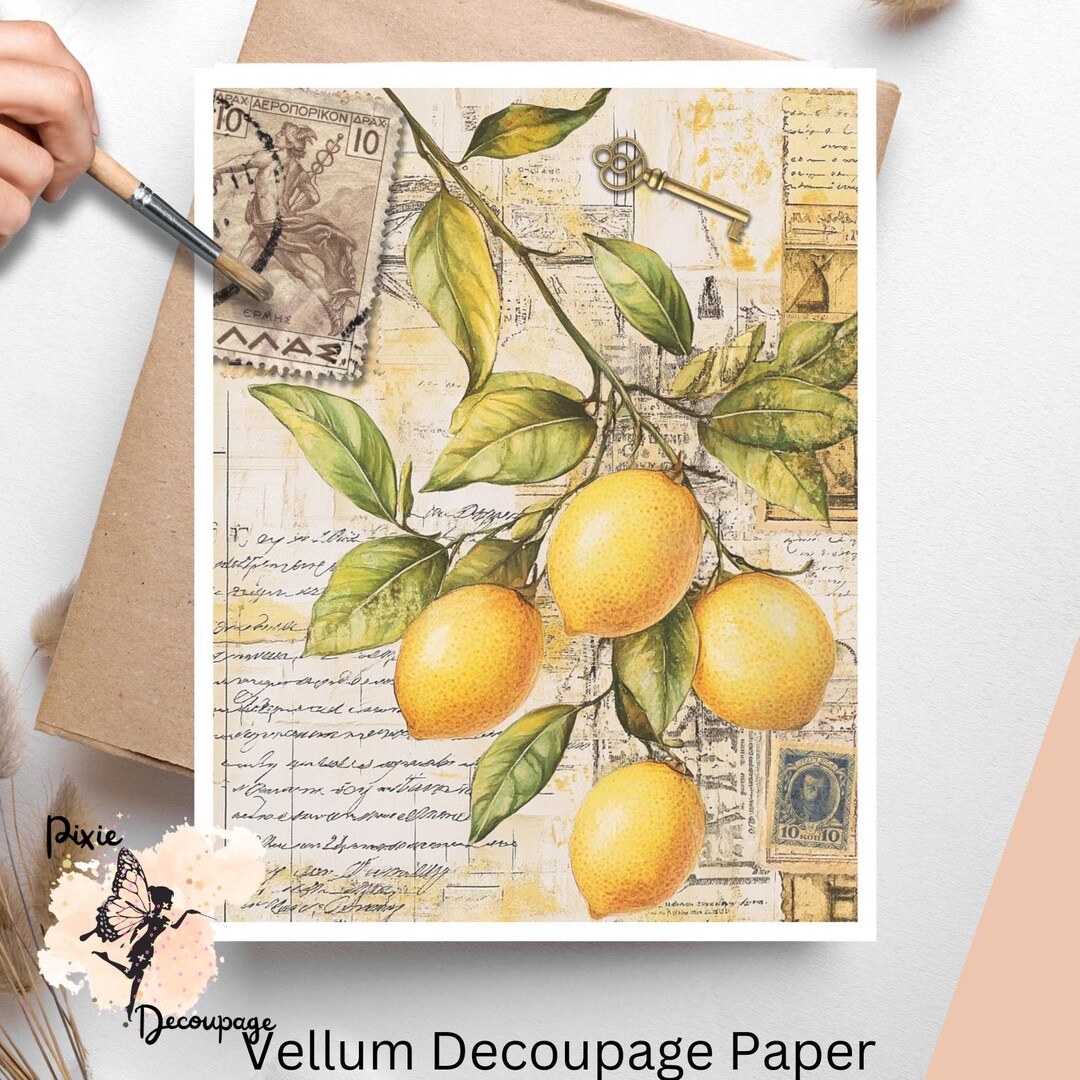 Lemon Vine Ephemera 1, Vellum Decoupage Paper US Letter Size, Shipped ...