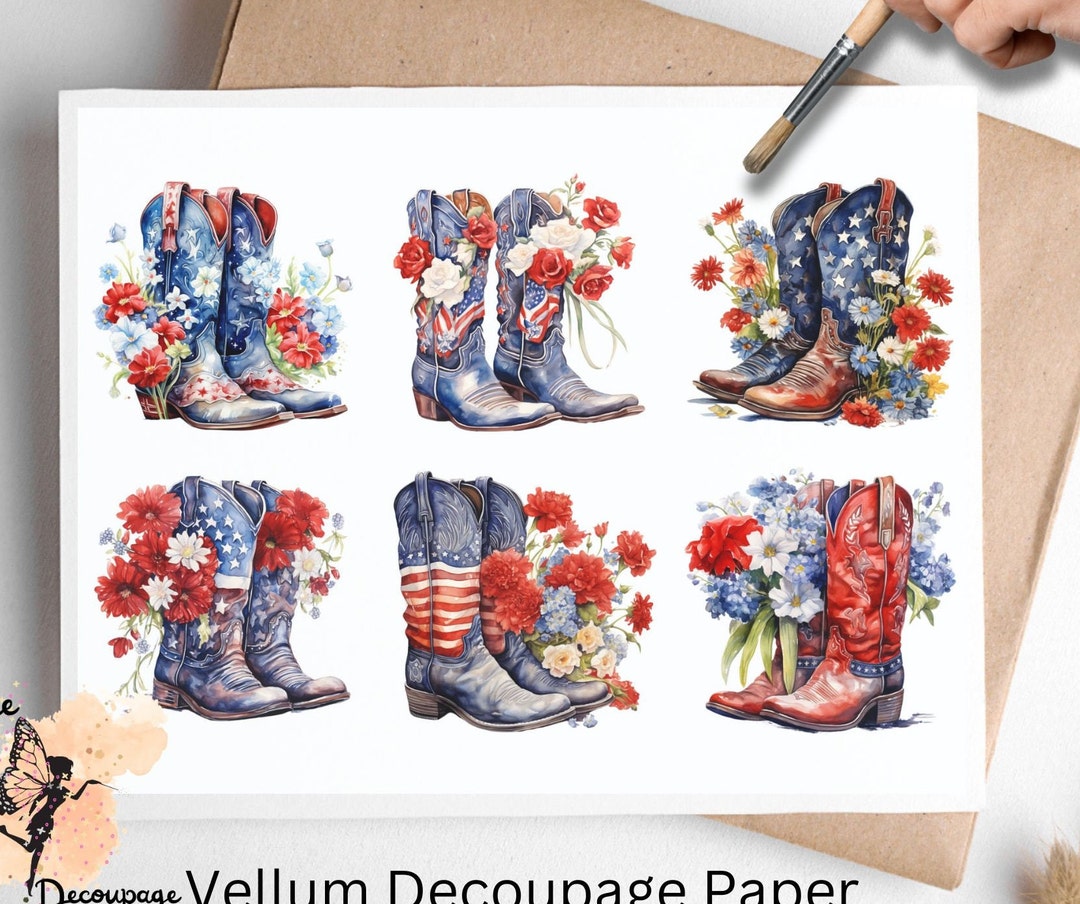Patriotic Cowboy Boots Collage 1, Vellum Decoupage Paper US Letter Size ...