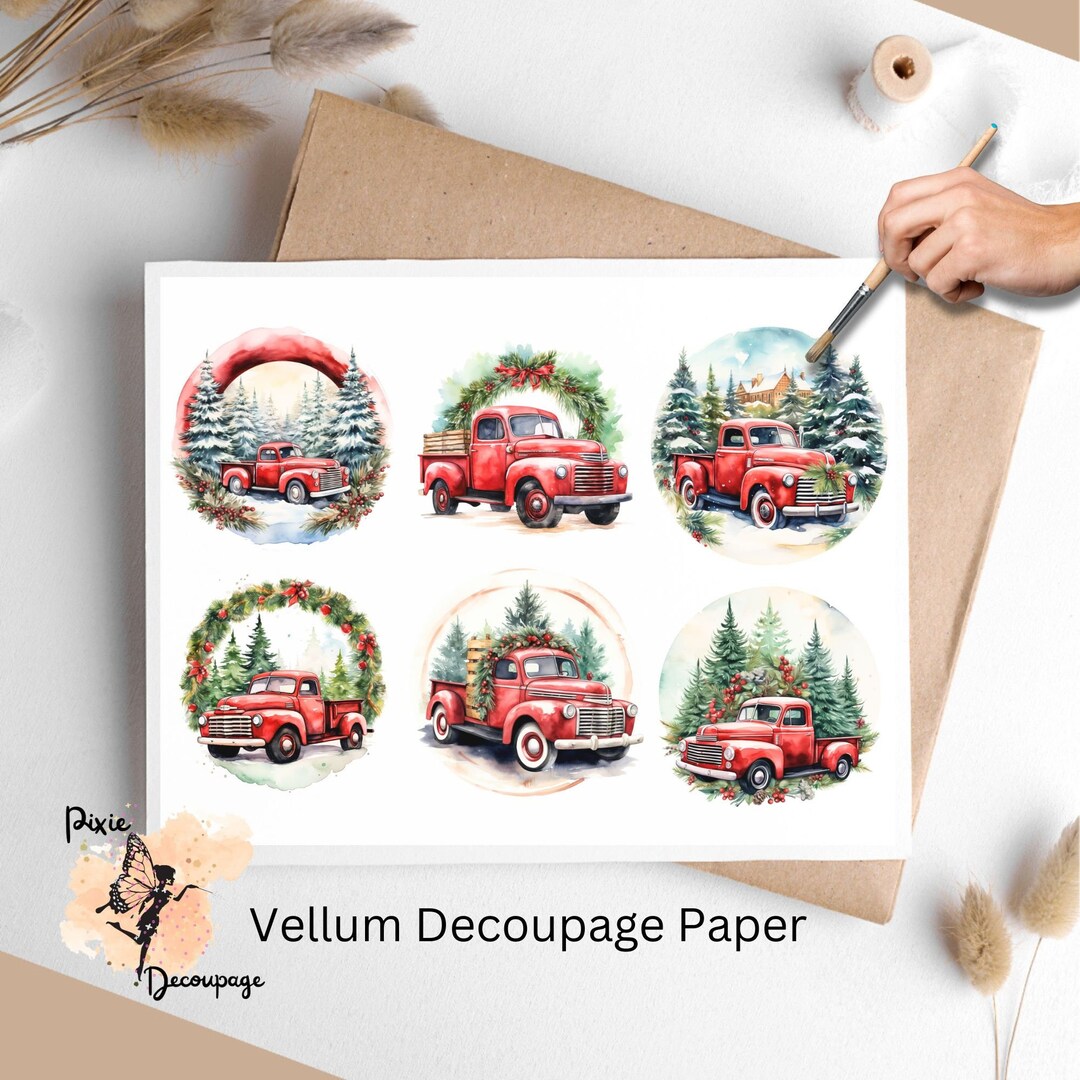 Christmas Truck Collage 2, Vellum Decoupage Paper US Letter Size ...