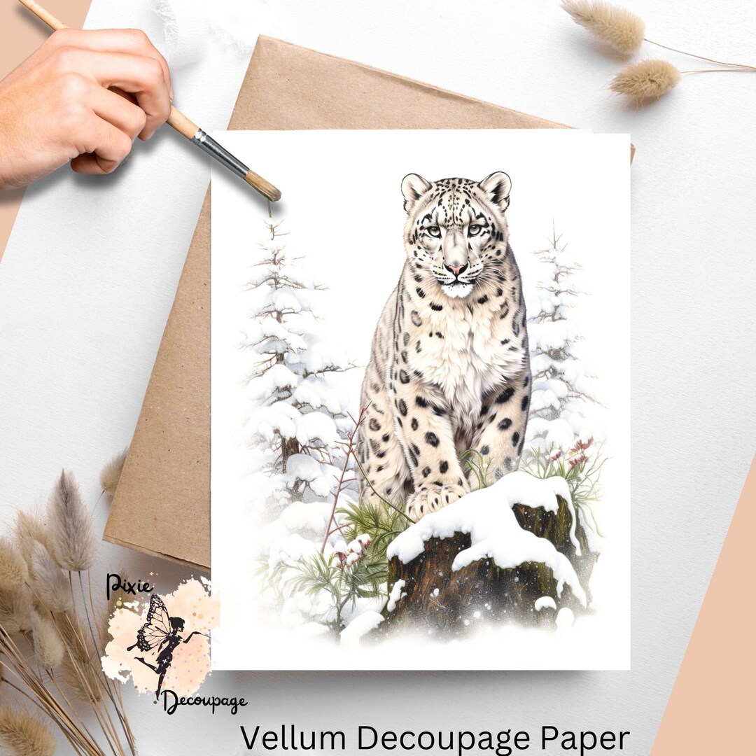 Snow Leopard in Snowy Forest 3, Decoupage Paper US Letter Size, Shipped ...