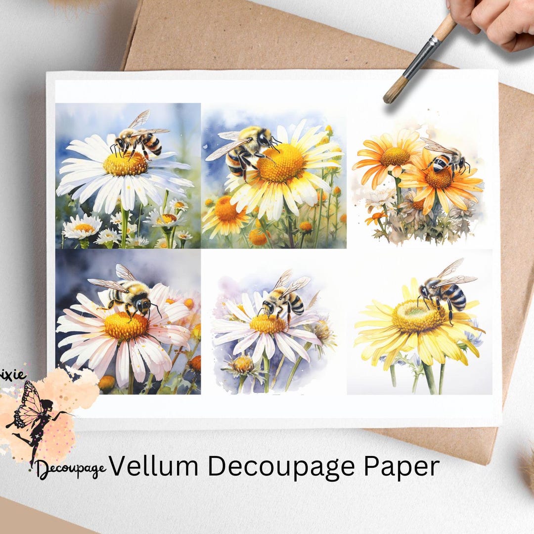 Bee on Daisy Flower Collage 2, Vellum Decoupage Paper US Letter Size ...