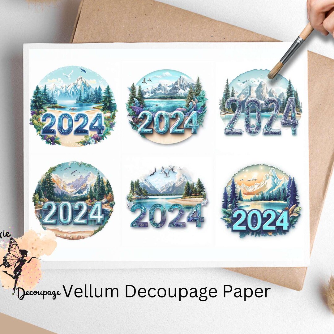 2024 Mountains and Lake Collage 2, Vellum Decoupage Paper US Letter ...