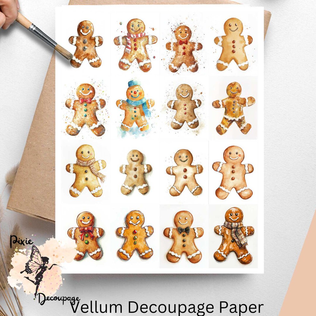 Gingerbread Man Collage 1, Vellum Decoupage Paper US Letter Size ...