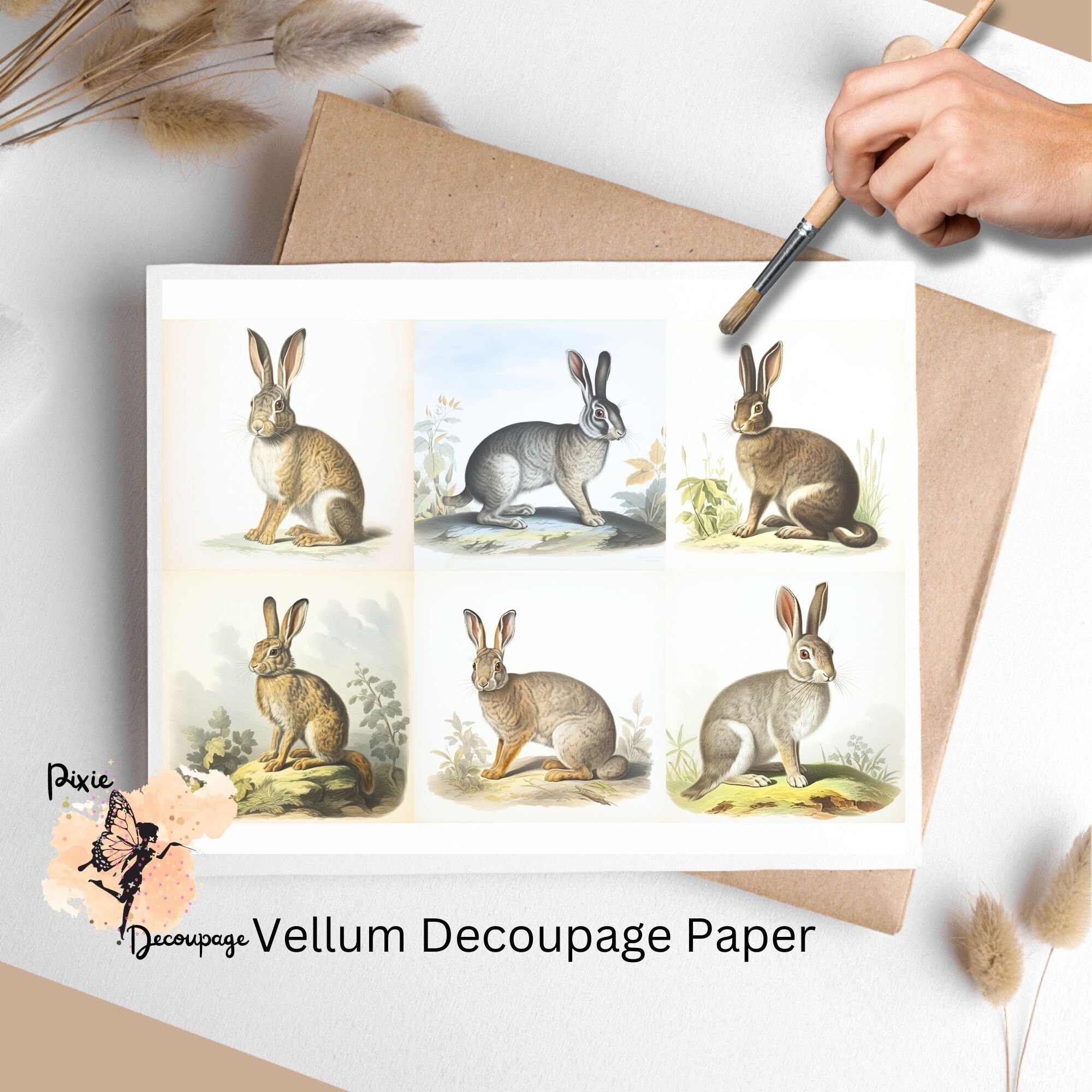 Vintage Hare Collage 2, Decoupage Paper US Letter Size, Shipped to You ...
