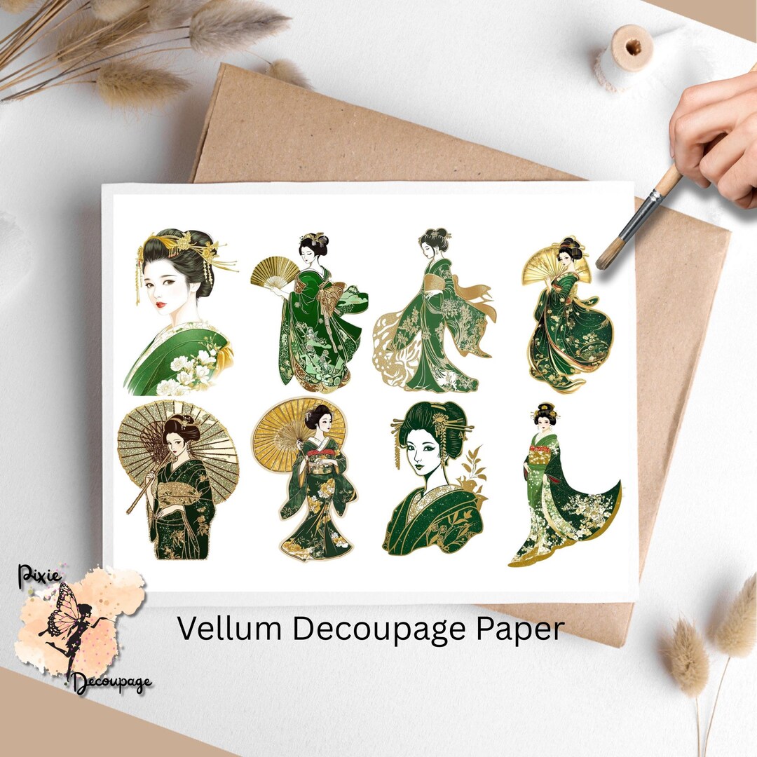 Green Geisha 1, One Sheet Rice Paper US Letter Size - Etsy