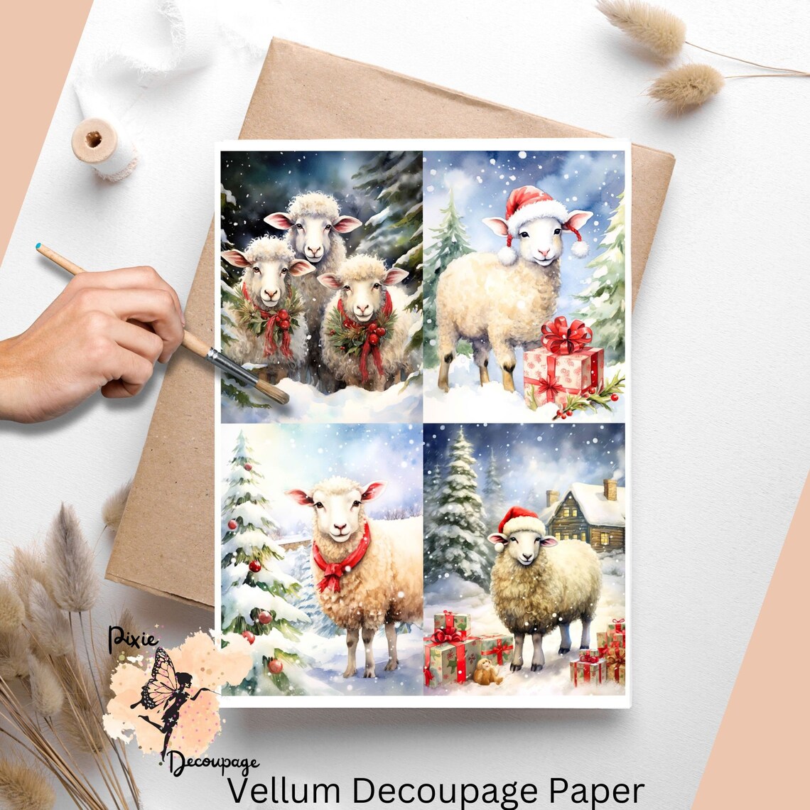 Christmas Sheep Collage 1, Decoupage Paper US Letter Size, Shipped to ...