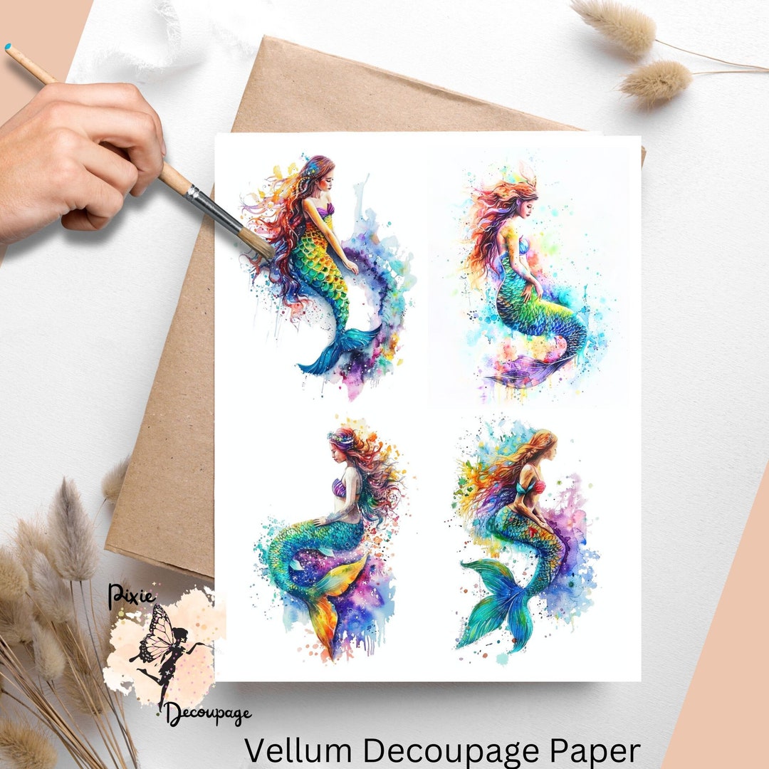 Rainbow Mermaid Collage 2, Decoupage Paper US Letter Size, Shipped to ...