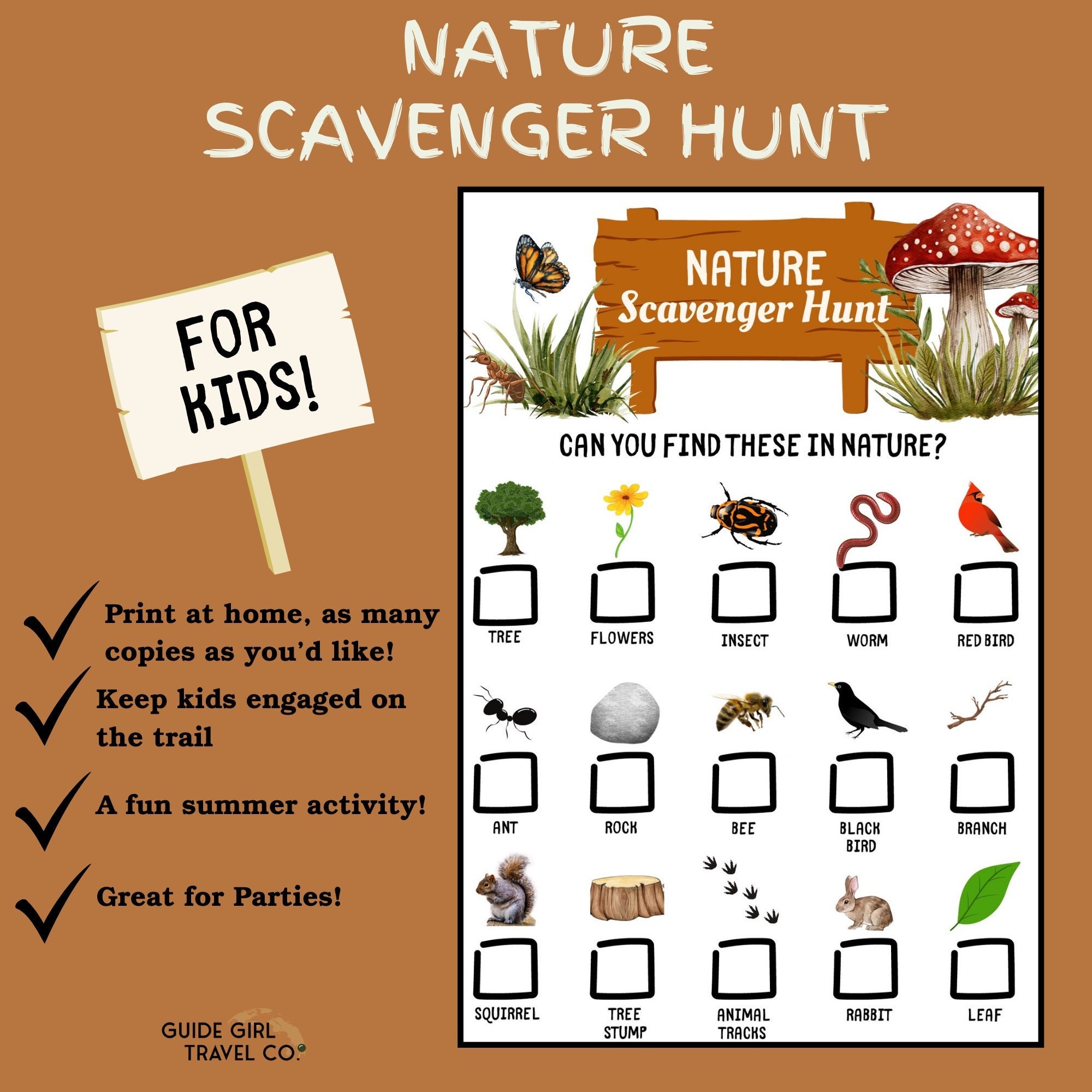 Nature Scavenger Hunt for Kids | Outdoor Kid Activity | Nature Birthday ...