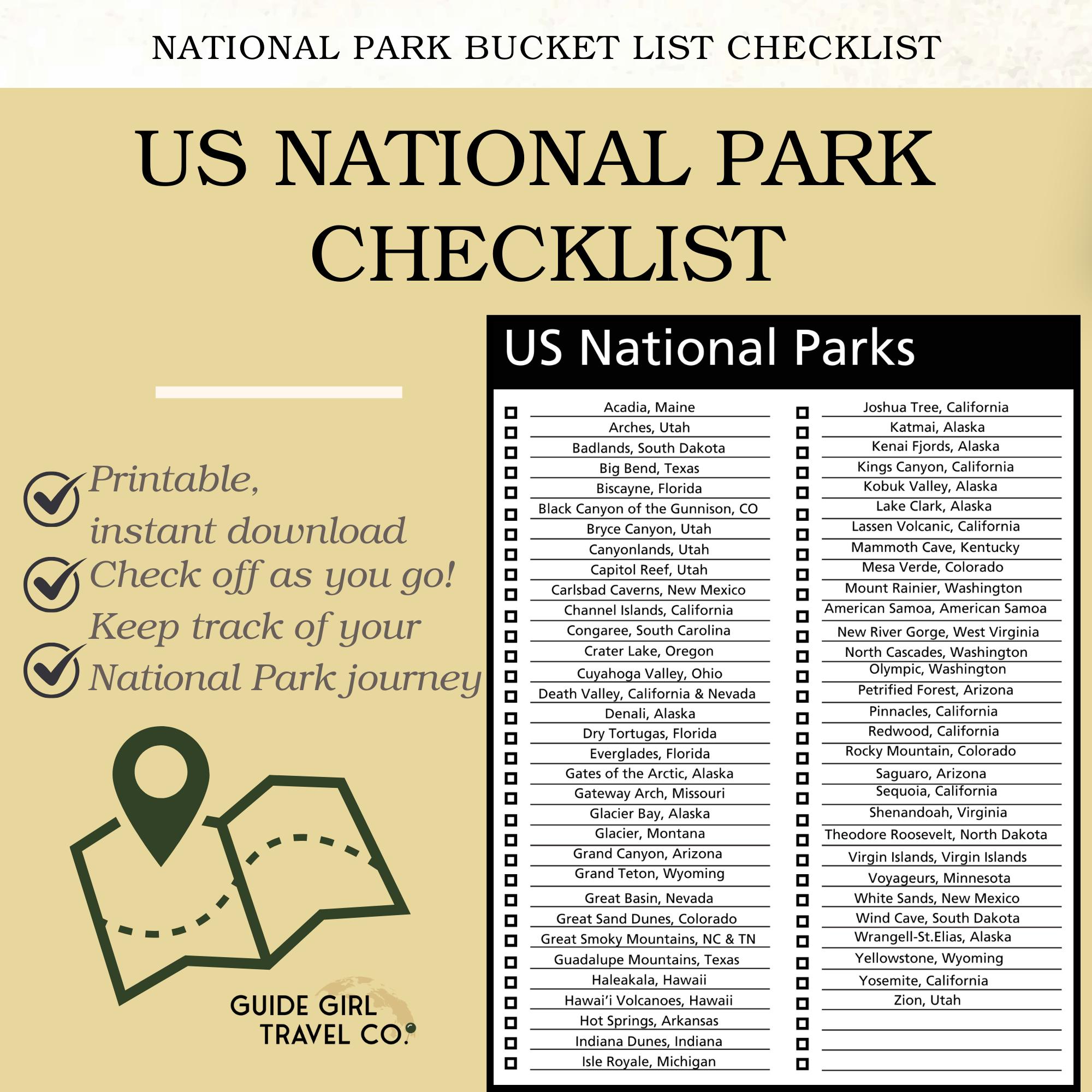 National Park Checklist | US National Parks Travel |national Park Trip ...