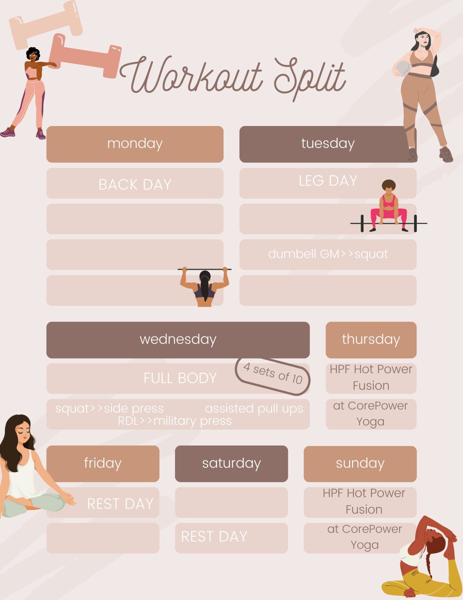Weekly Exercise Planner Workout Splits, Hot Girl Aesthetic, Organizer W ...