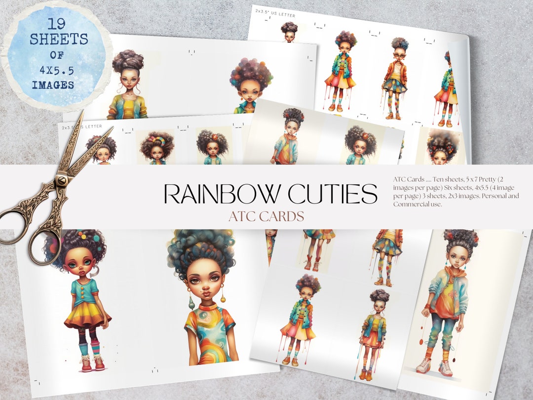 Rainbow Cuties ATC Cards Collage Scrapbooking Surreal Art Watercolor ...