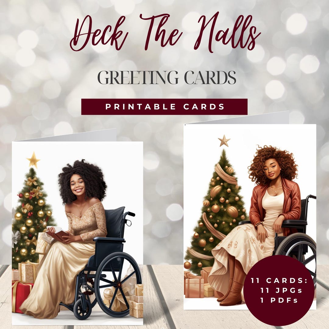 African American Holiday Cards| Women in Wheelchair| Blank Christmas ...