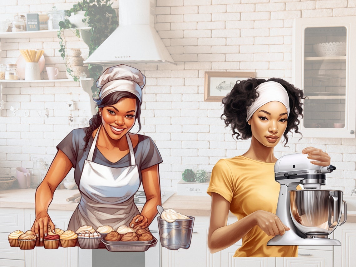 Baking Beauties Pngs| Baker Clipart| Black Women Baking Clipart ...