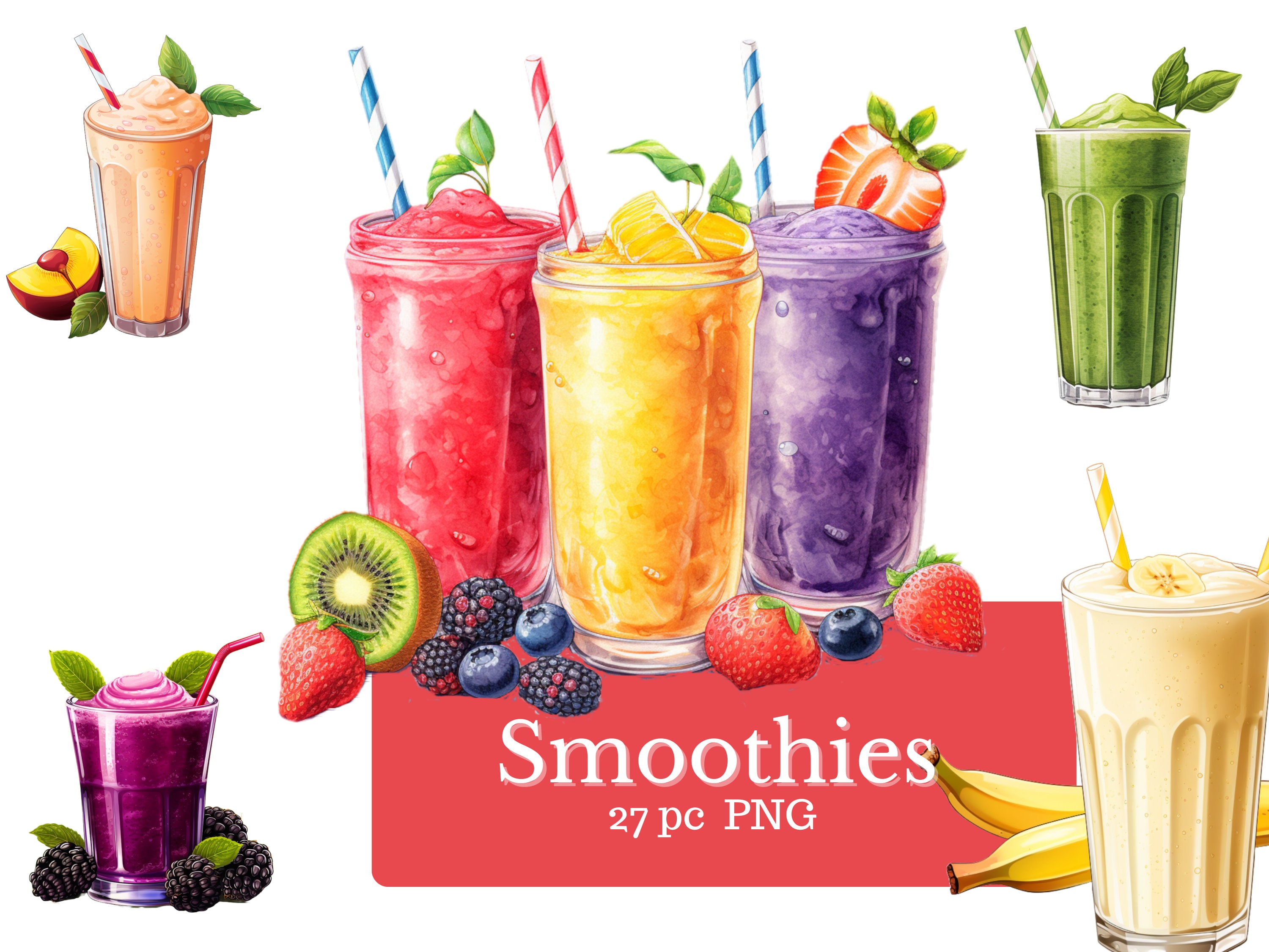 Smoothie Clipart| Fruit Drinks L Fruit| Download| Banana Berries Peach ...