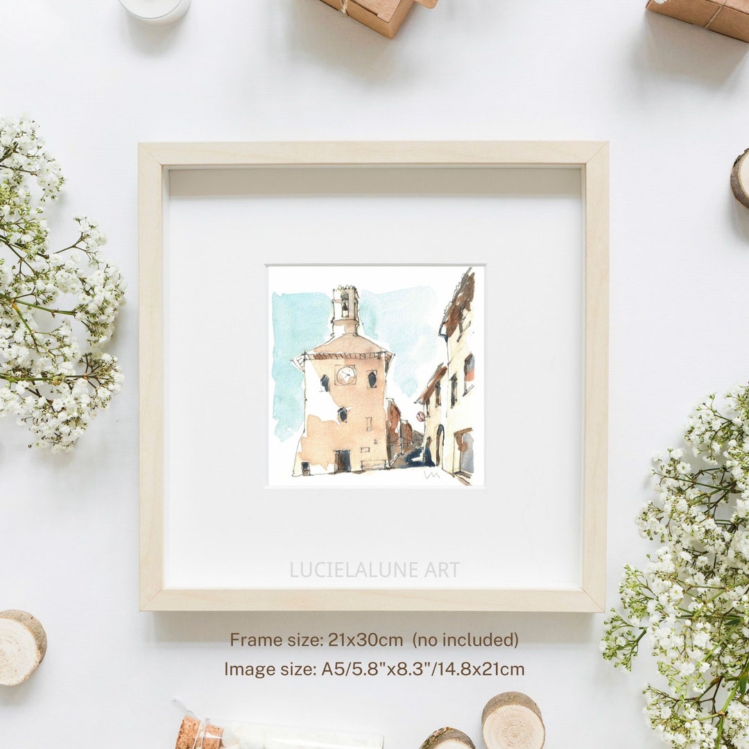 Sorano Italy Art Print Europe Town/original Watercolor Sketch Painting ...