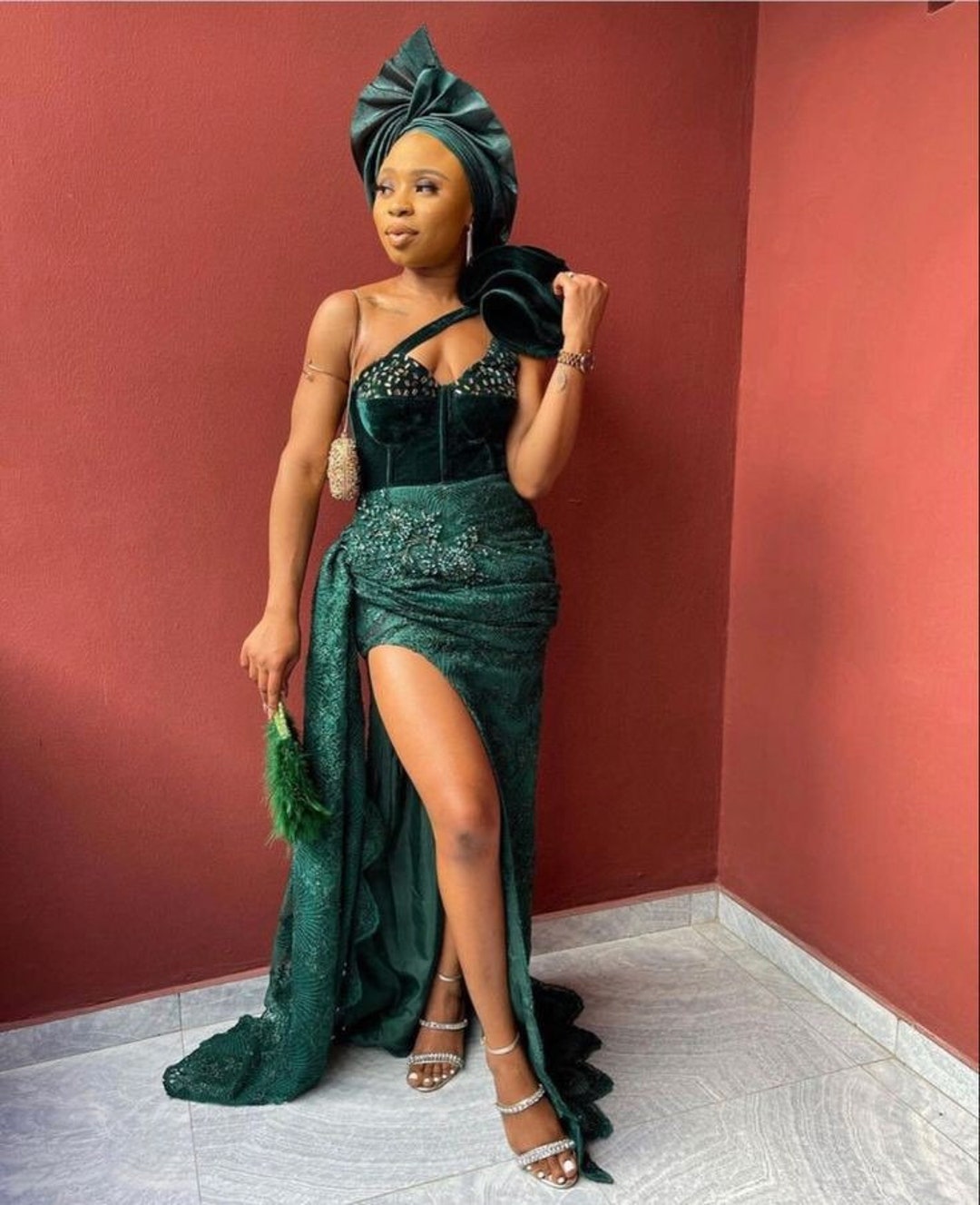 Green Lace Gown, Prom Dress, African Wedding Dress, Floor Length Gown ...