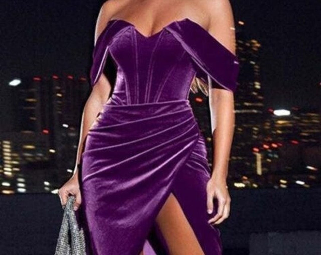 Modern A Line Off Shoulder Purple Satin Long Prom Ball Dress
