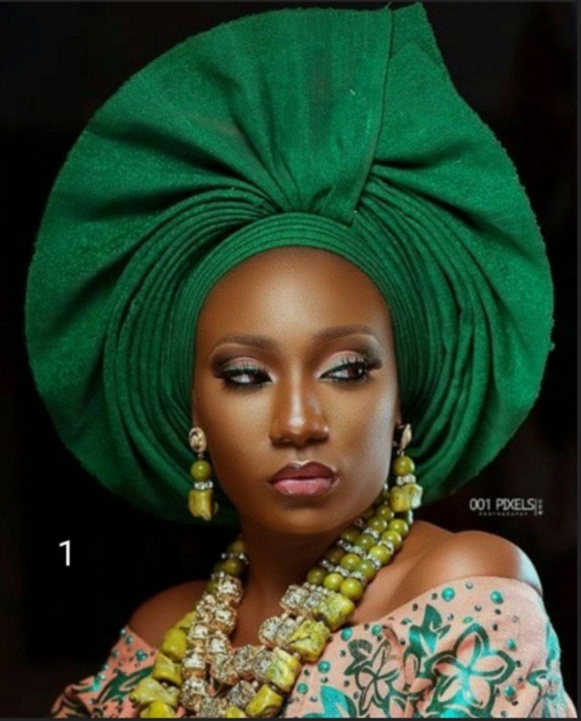 Green Auto Gele, Pre Tied Headdress, African Head Tie, Nigerian Aso Oke ...