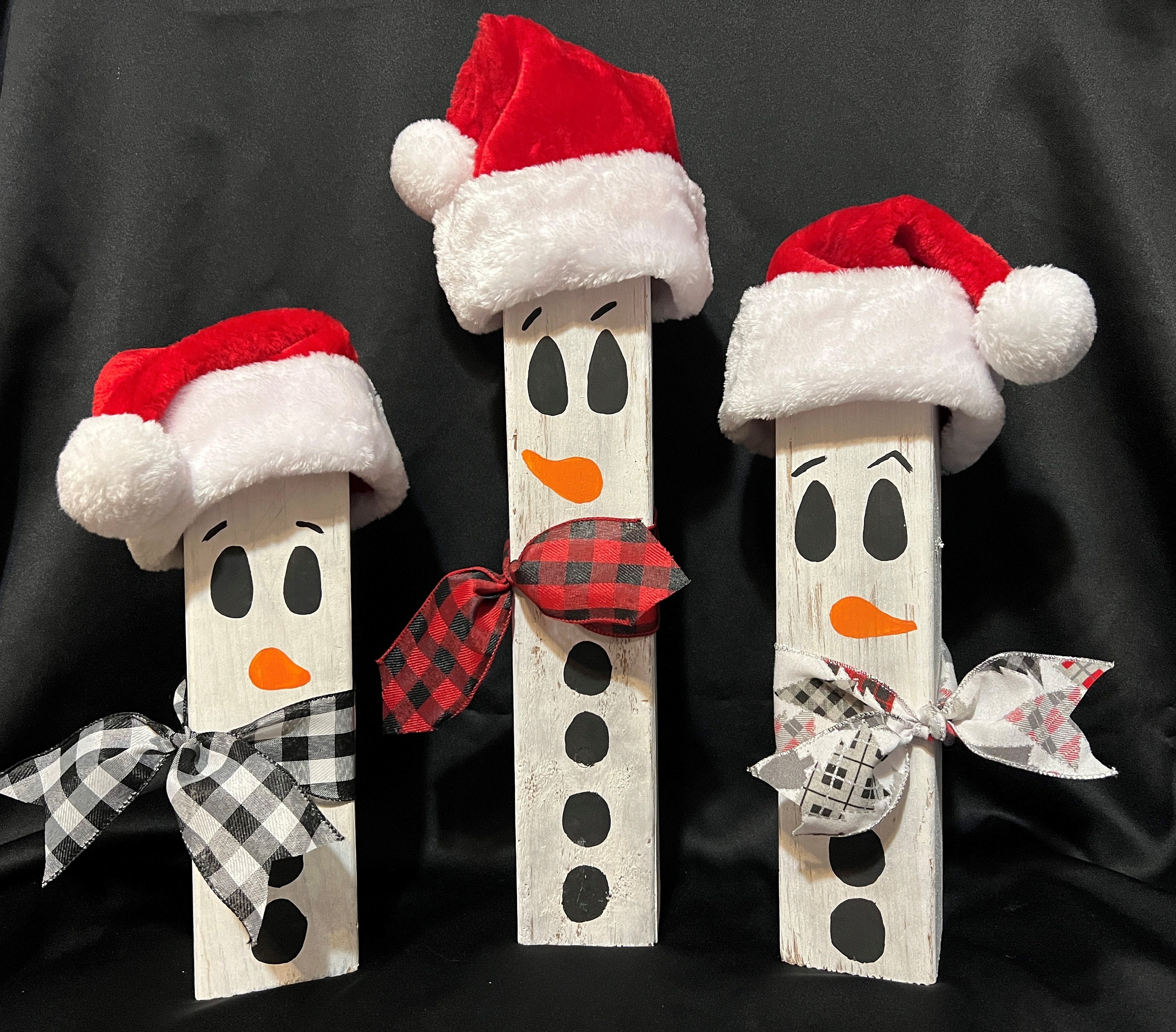 Set of Three Wood Snowmen/ Christmas Snowman/ Primitive Snowman/ Winter ...