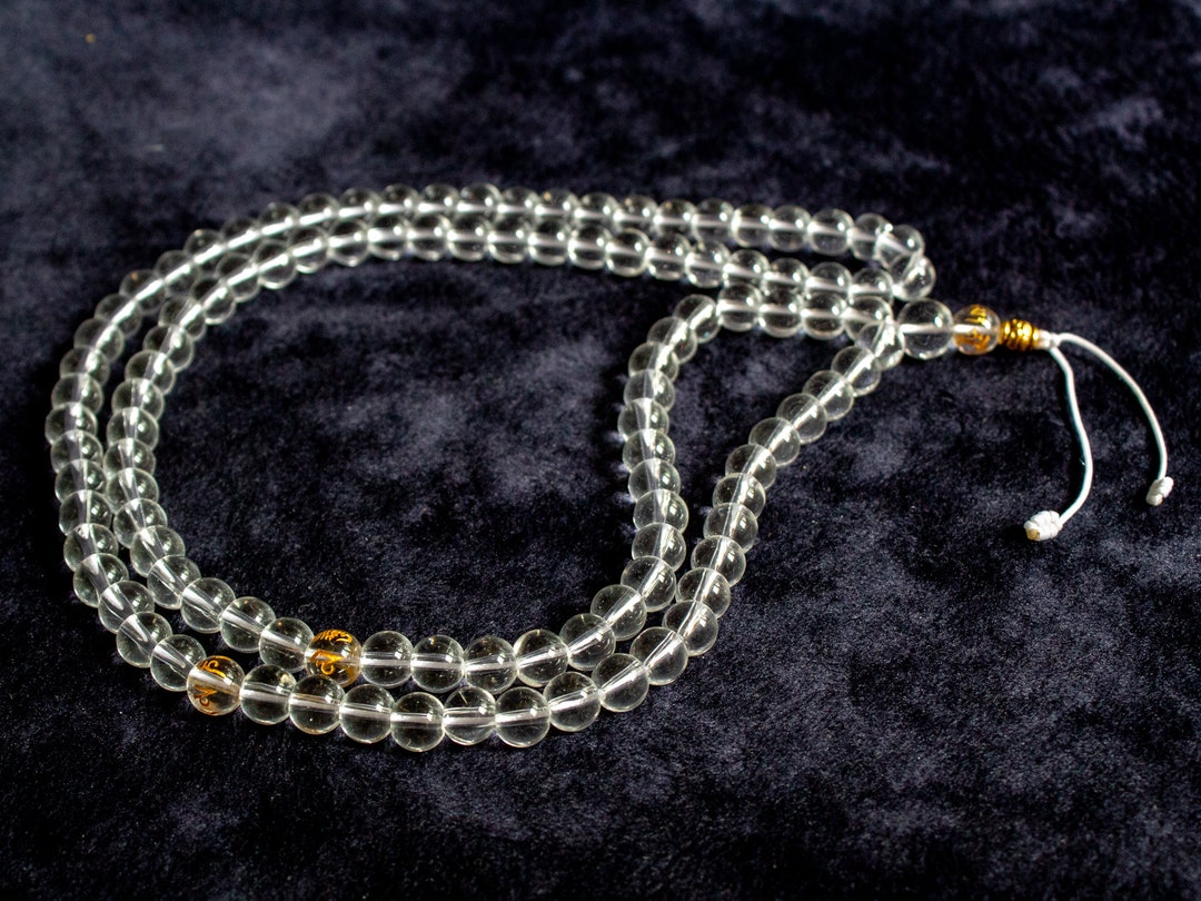 Chenrezig Mala Beads Om Mani Padme Hum | Crystal Glass & Clear Quartz ...