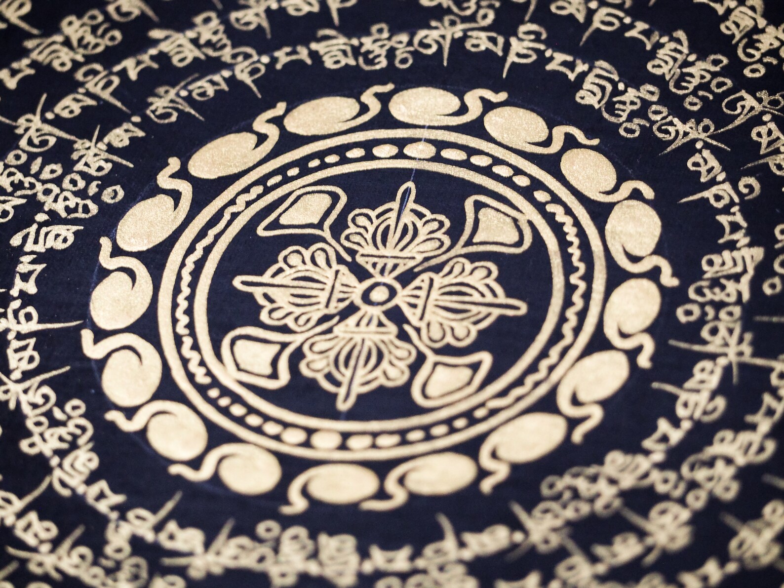 Double Dorje Black and Gold Mandala Thangka Painting Double Vajra ...