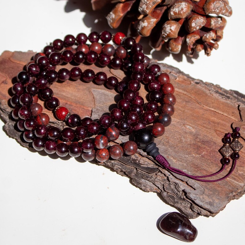 Garnet 108 Mala Beads With Cinnabar and Mahogany Jasper | Vajrayogini ...