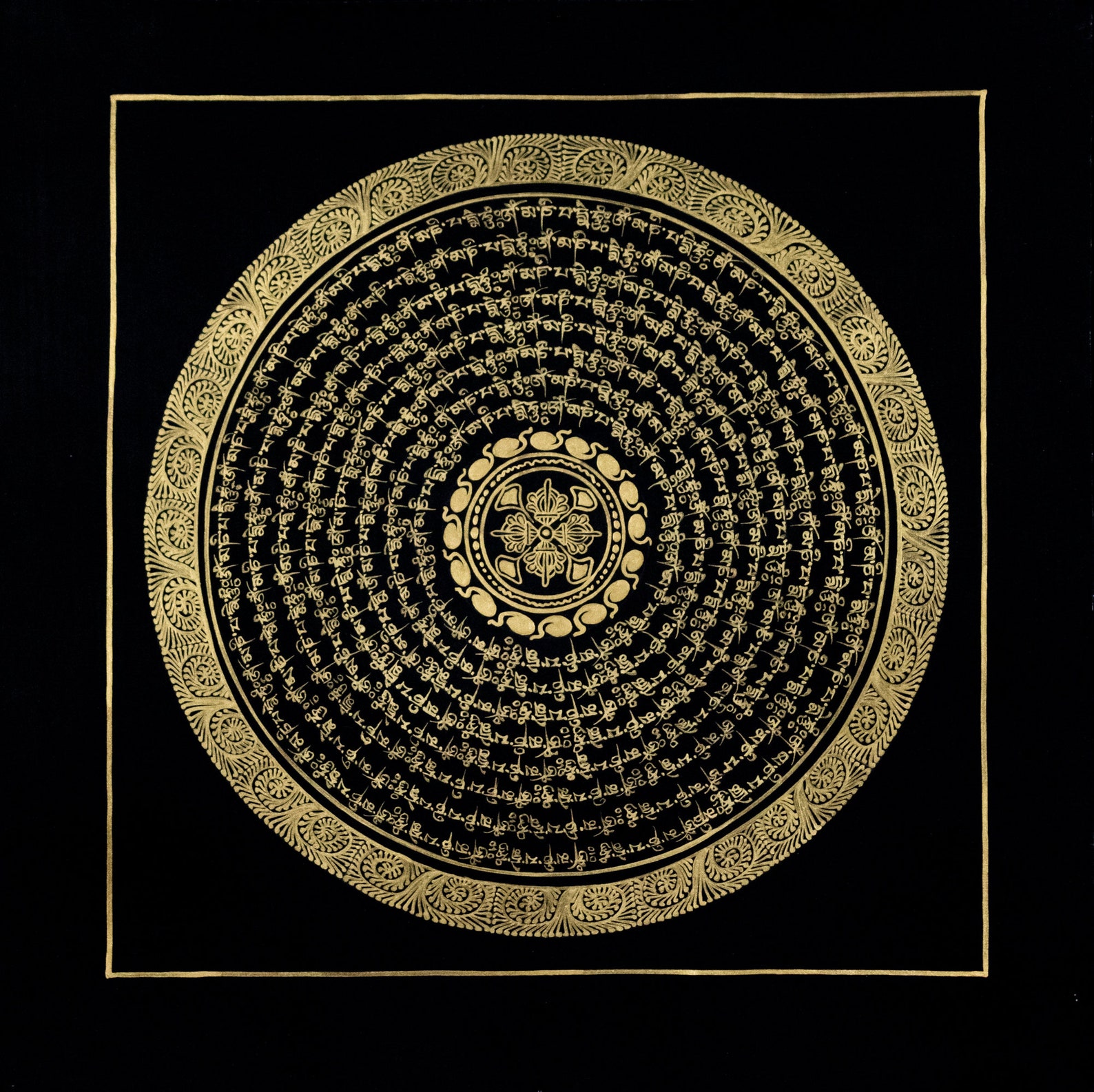 Double Dorje Black and Gold Mandala Thangka Painting Double Vajra ...