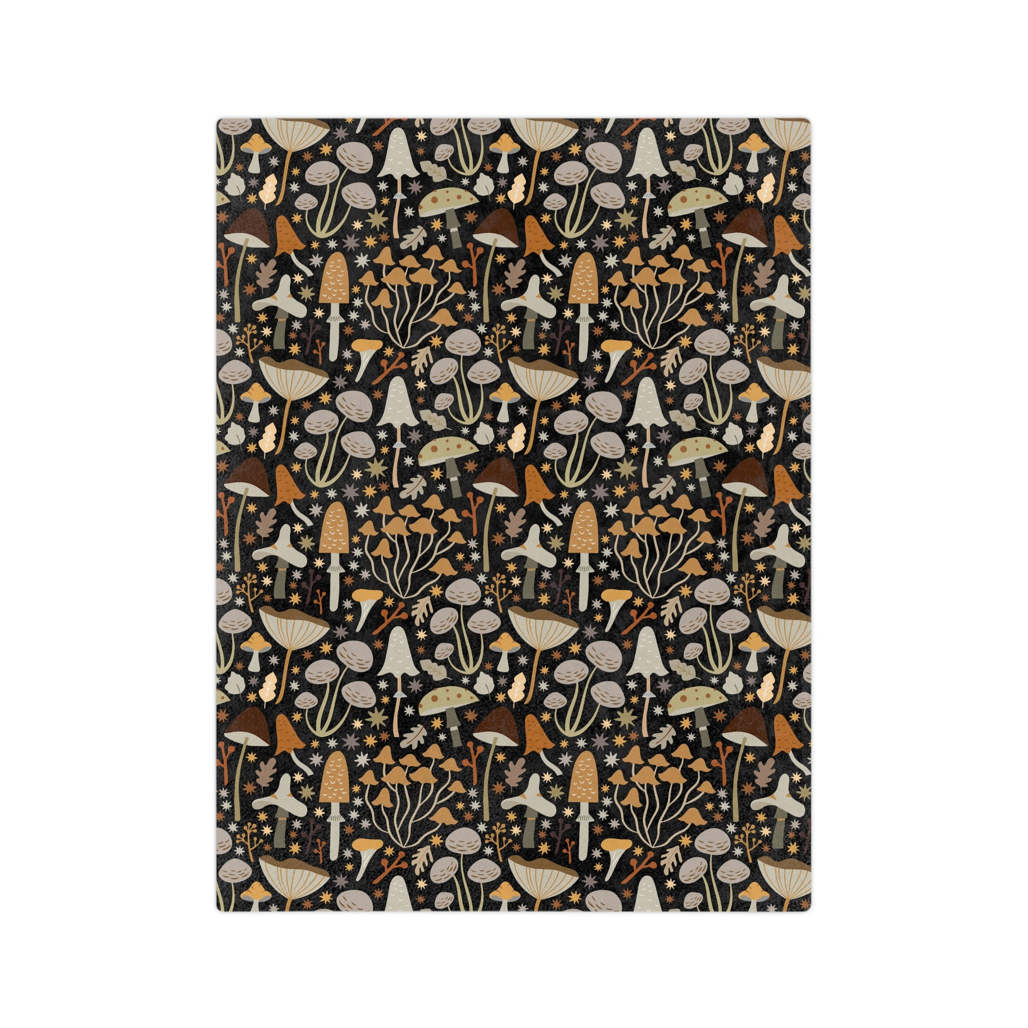 Black Midcentury Modern Mushroom Blanket, Cottagecore Mushie Throw ...