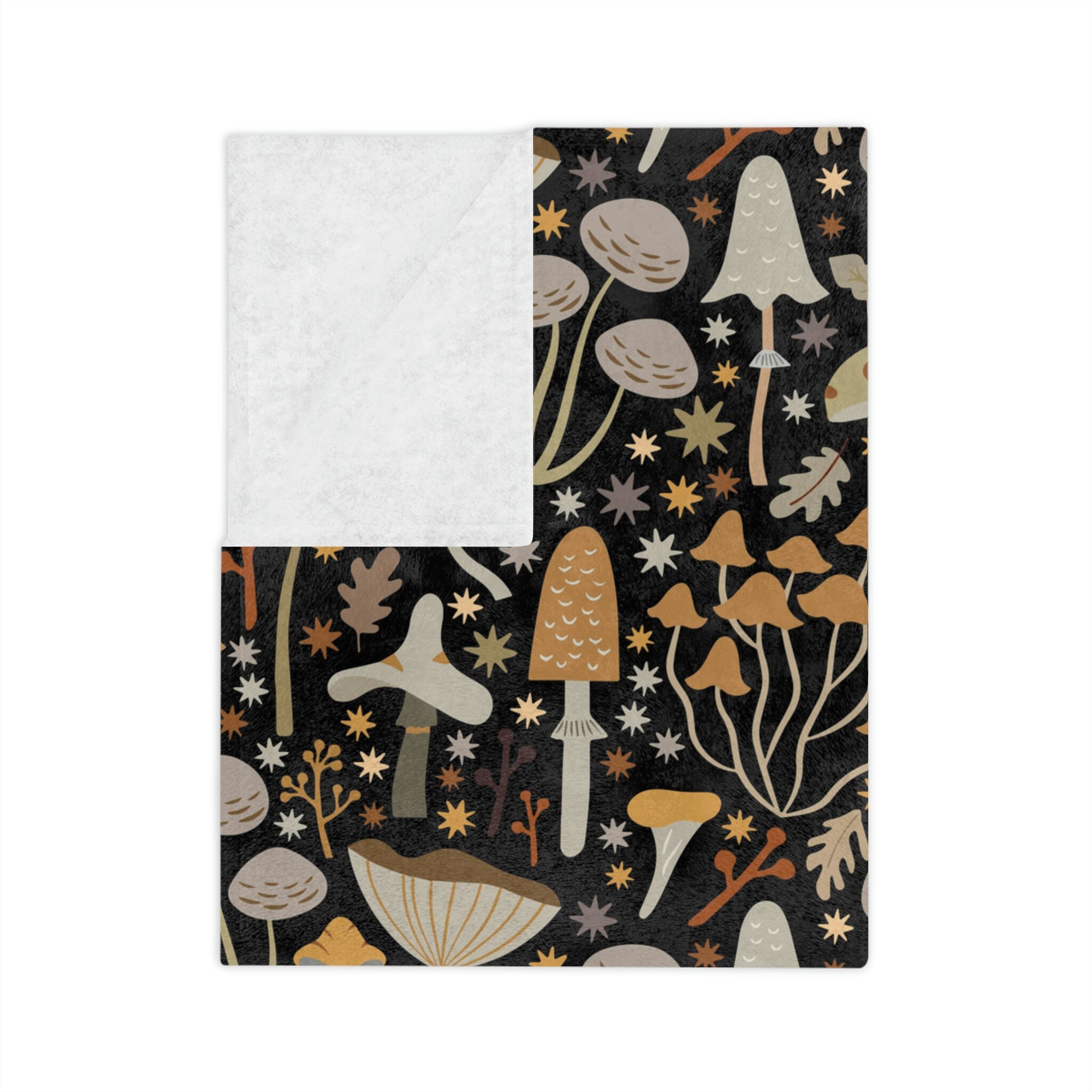 Black Midcentury Modern Mushroom Blanket, Cottagecore Mushie Throw ...