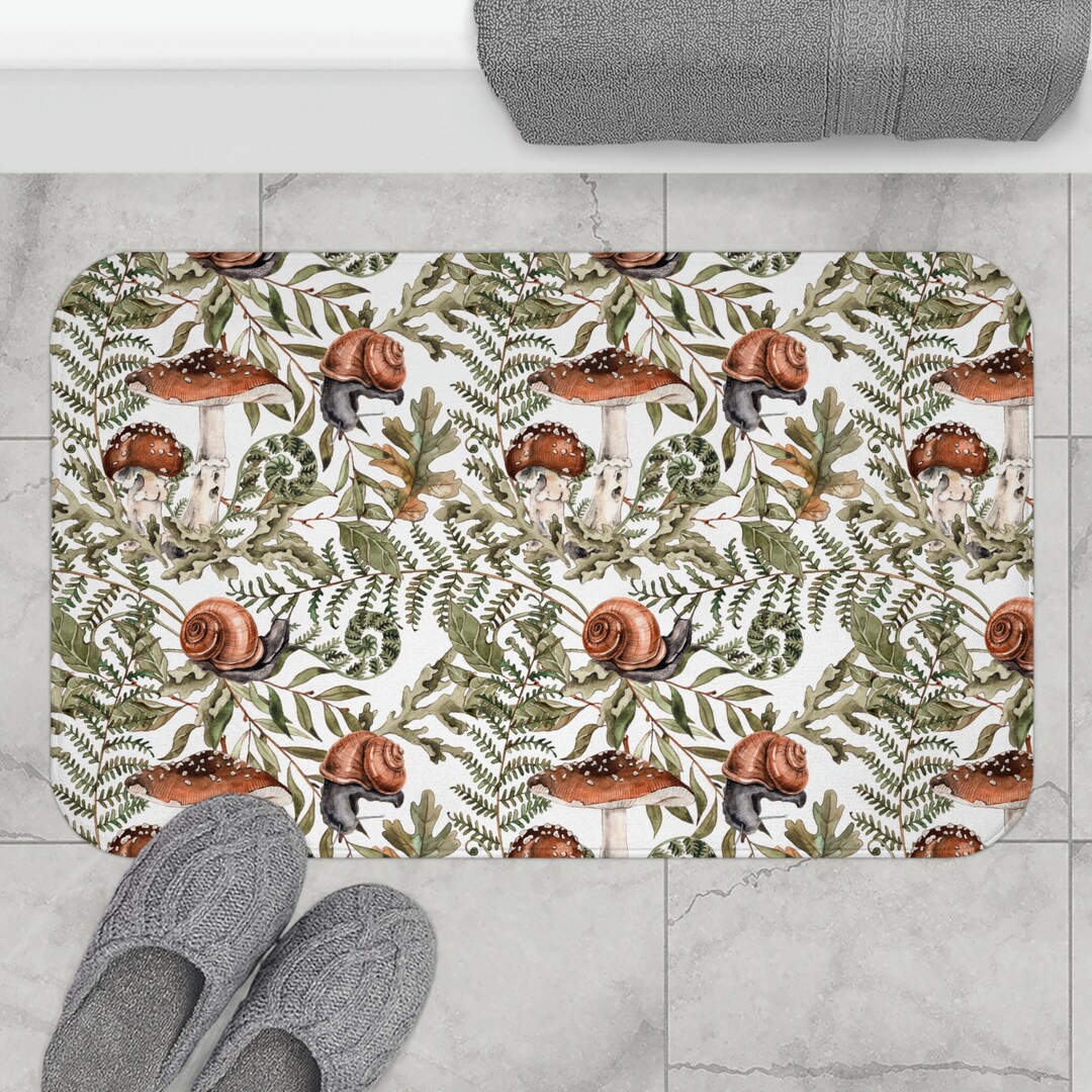 Fern Forest Bath Mat, Mushroom Shower, Botanical Bathroom, Cute Rug ...